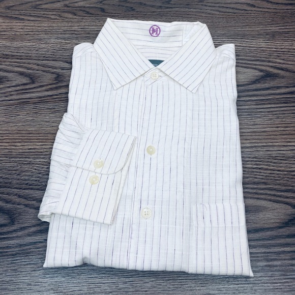 Hickey Freeman | Shirts | Hickey Freeman White Wpurple Stripe Linen ...